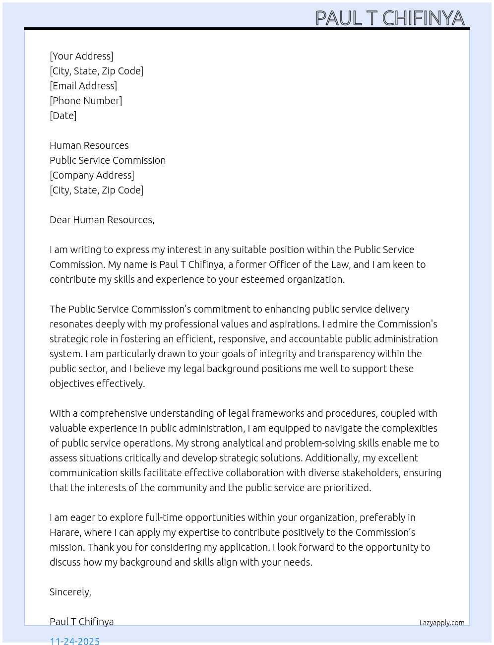 Cover letter for any suitable position - LazyApply