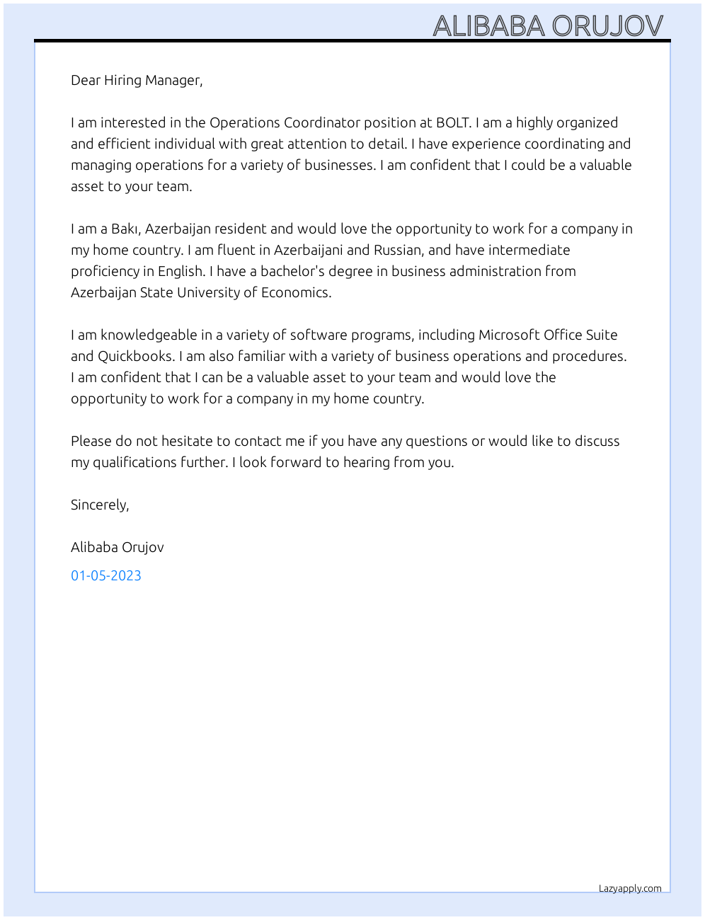 Cover Letter For Operations Coordinator LazyApply