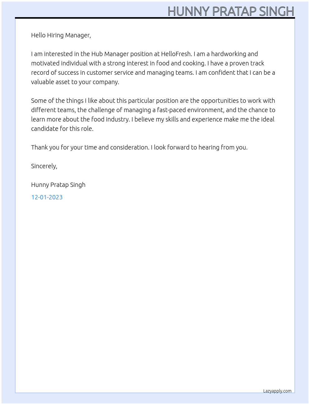 Cover letter for hub manager - LazyApply