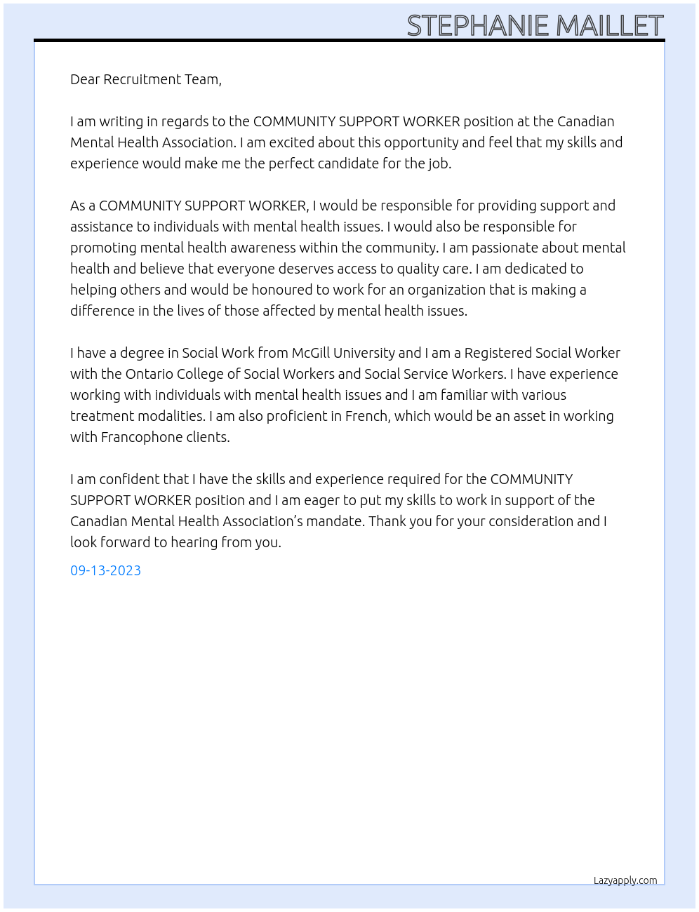 Cover letter for community support worker - LazyApply