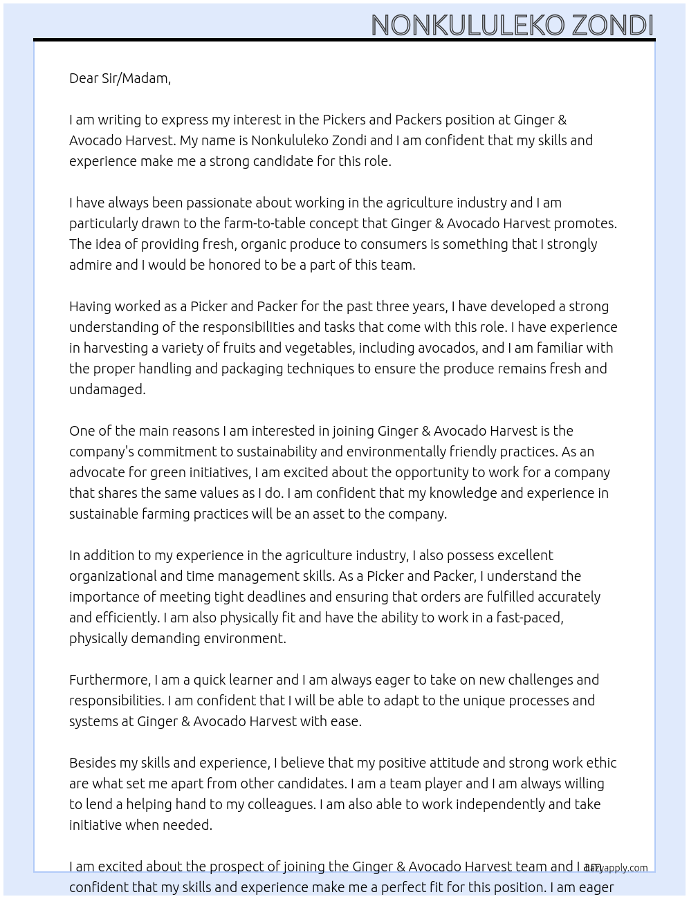 Cover letter for pickers and packers - LazyApply
