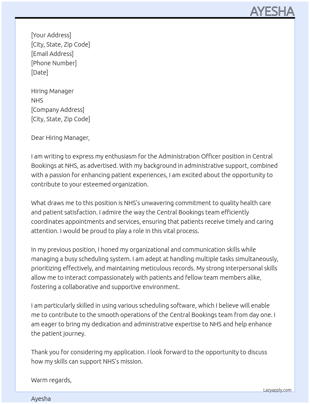 Cover letter for nhs - LazyApply
