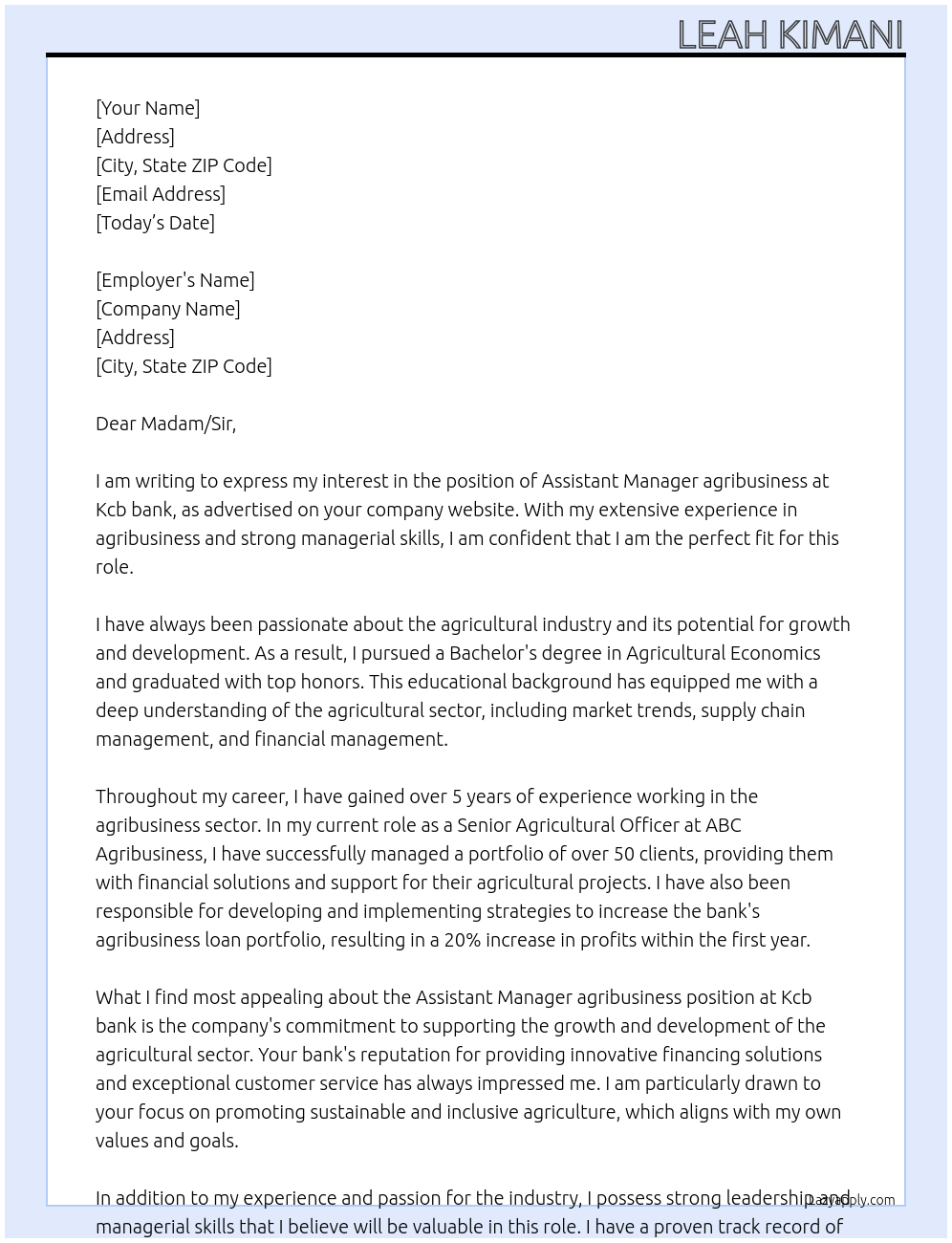 Cover letter for kcb bank - LazyApply