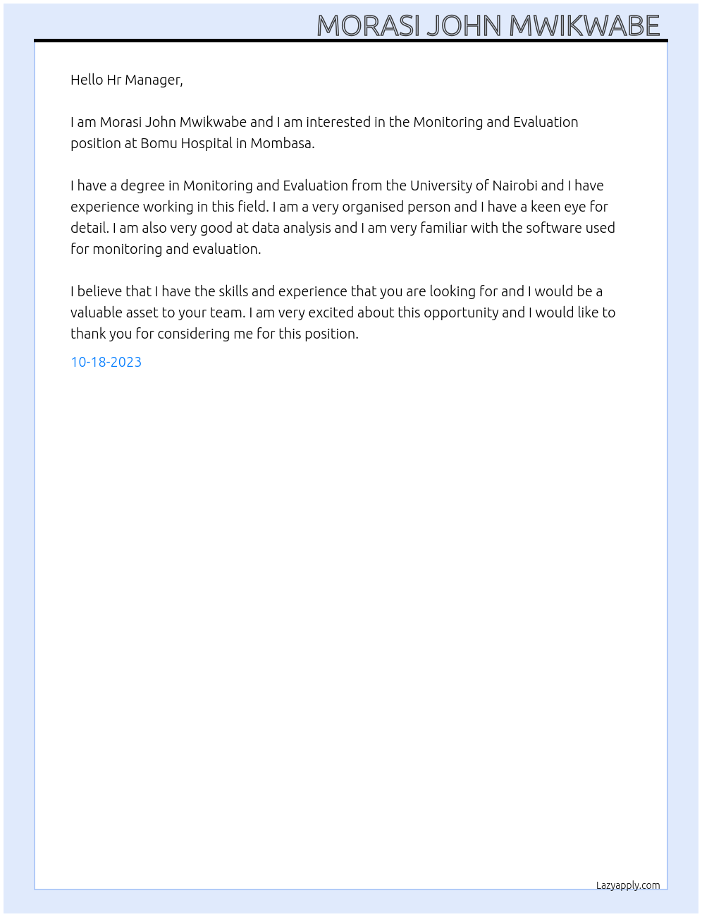 Cover Letter For Monitoring And Evaluation Lazyapply