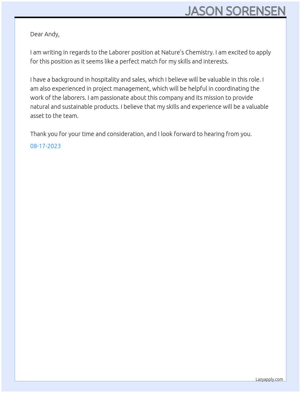 Cover letter for laborer - LazyApply
