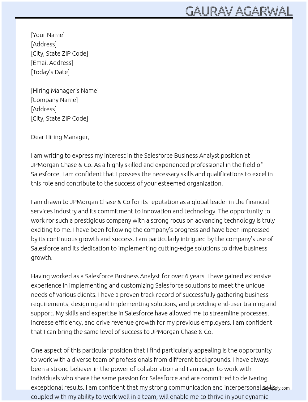 Cover letter for salesforce business analyst - LazyApply