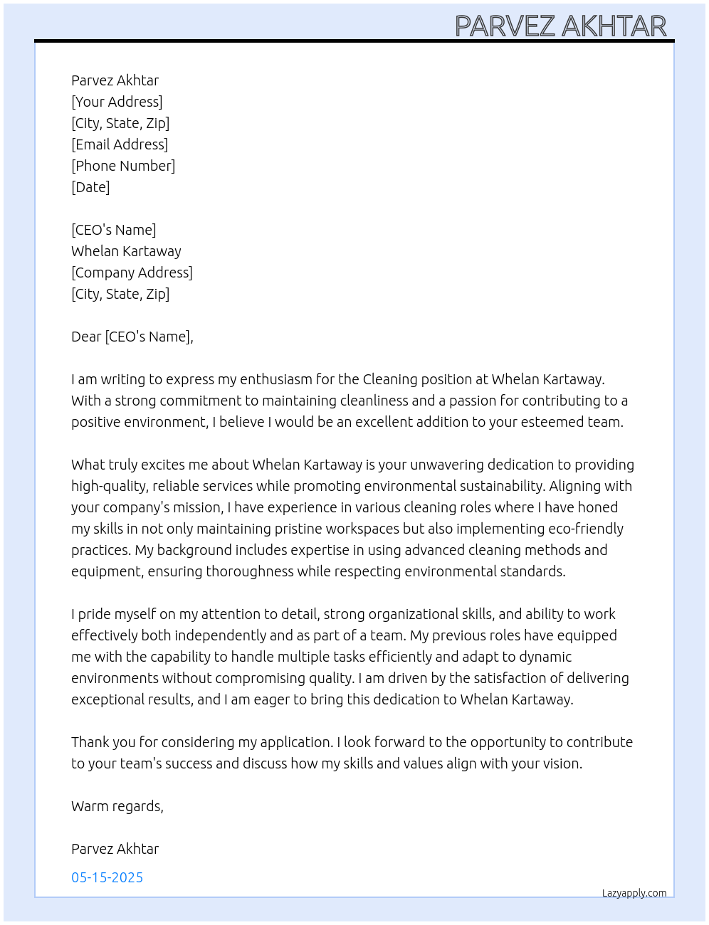 Cover letter for cleaning - LazyApply