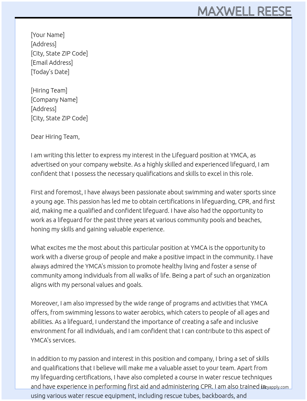 Cover letter for lifeguard - LazyApply