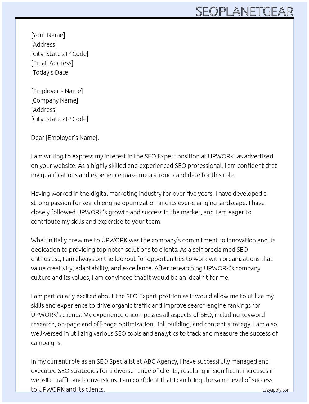 Cover letter for seo expert - LazyApply