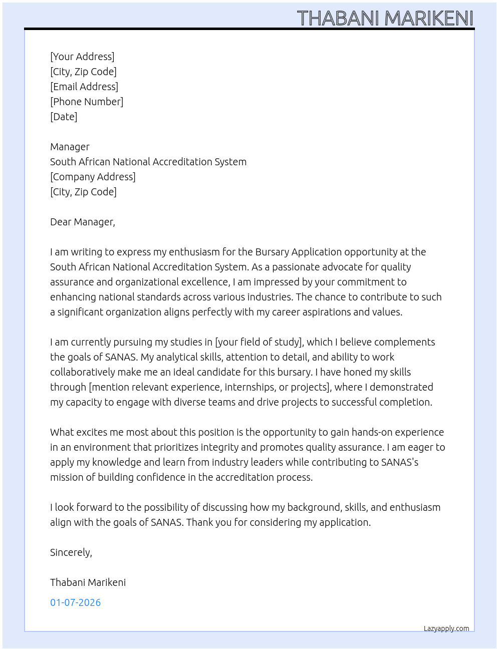 Cover letter for busary application - LazyApply