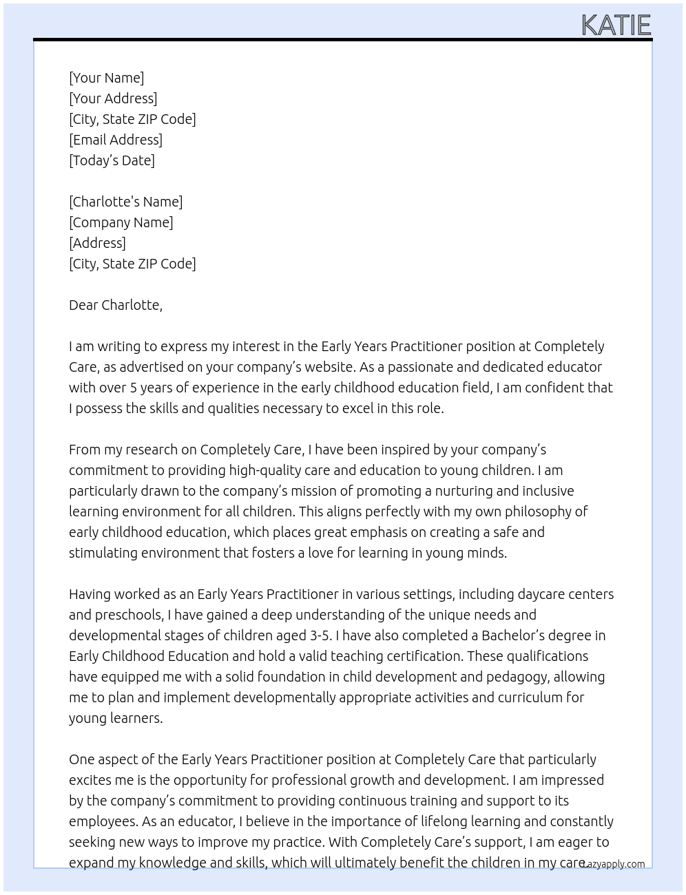 Cover letter for early years practitioner - LazyApply