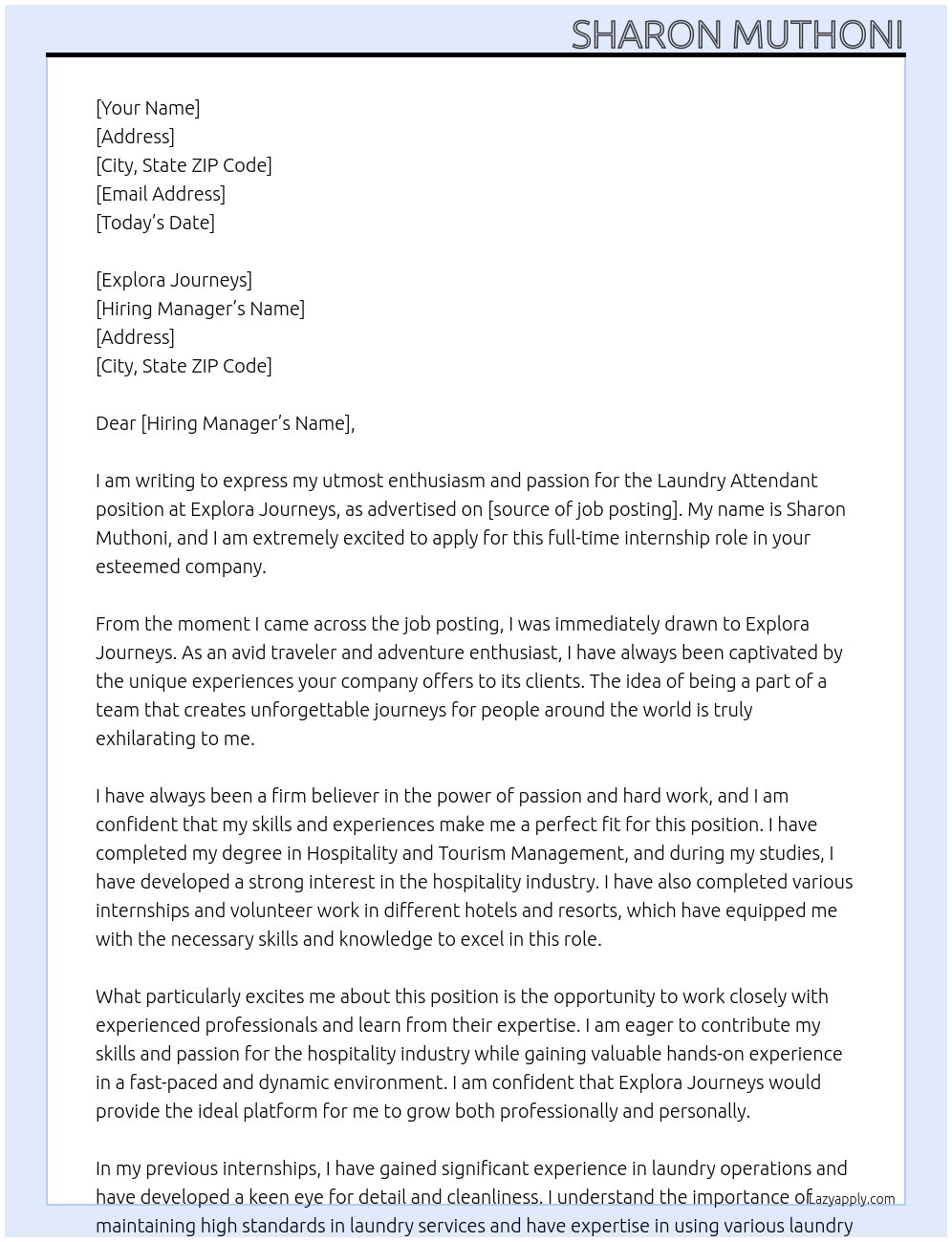 Cover letter for laundry attendant - LazyApply