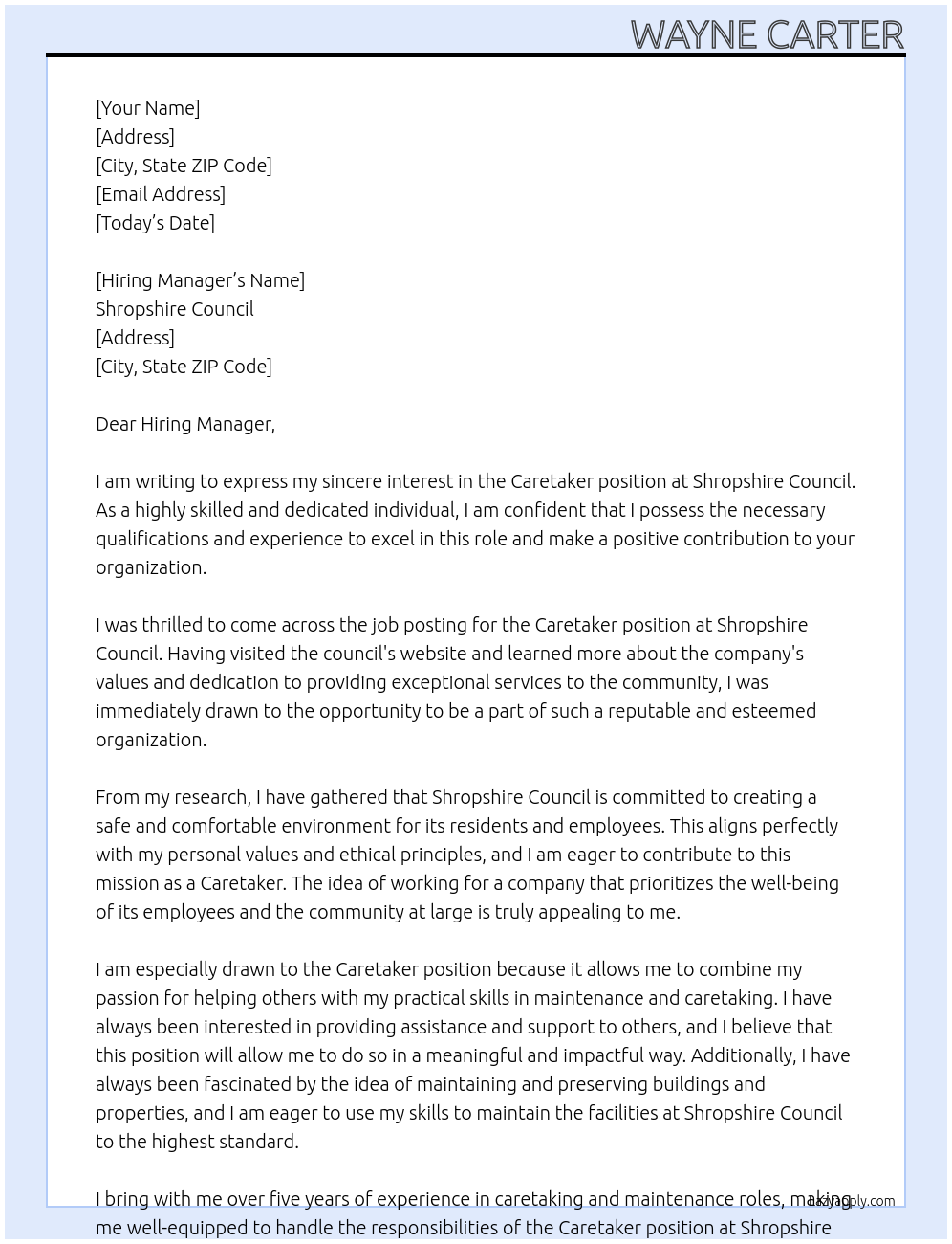 Cover letter for caretaker - LazyApply