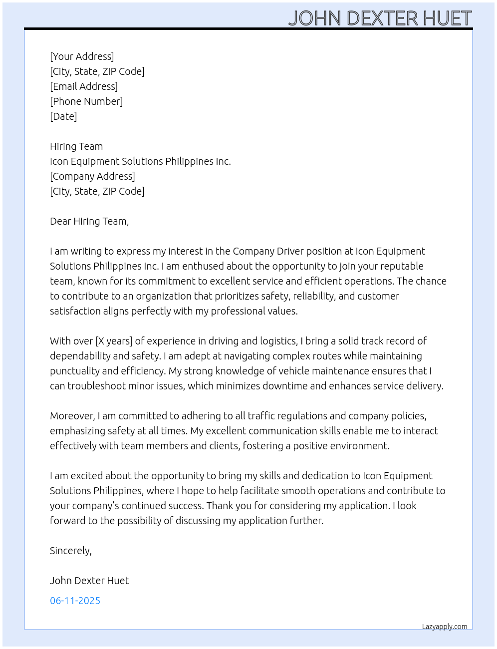 Cover letter for company driver - LazyApply