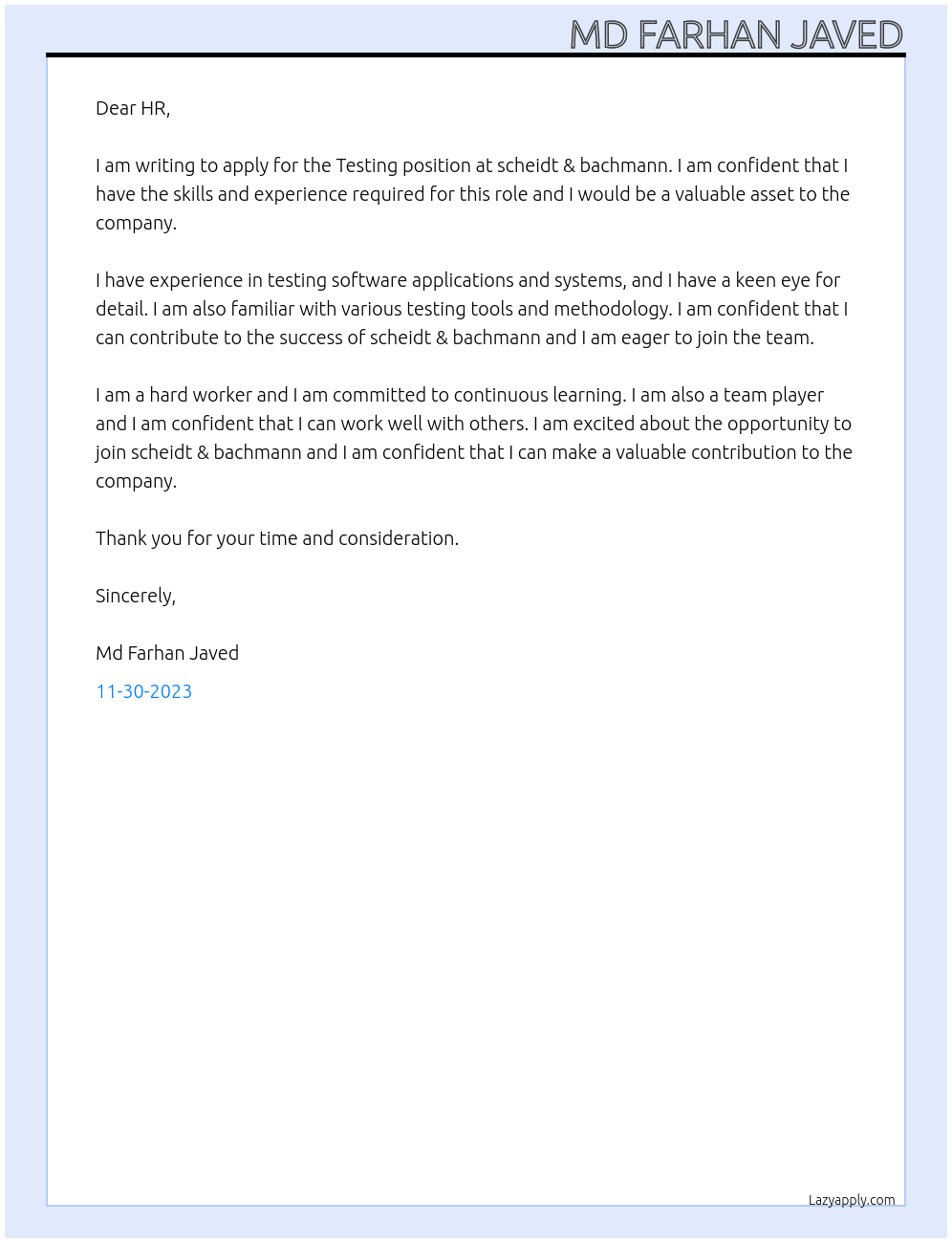 Cover letter for testing - LazyApply