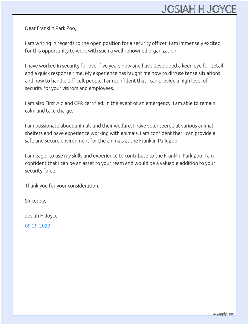 Cover letter for security officer - LazyApply