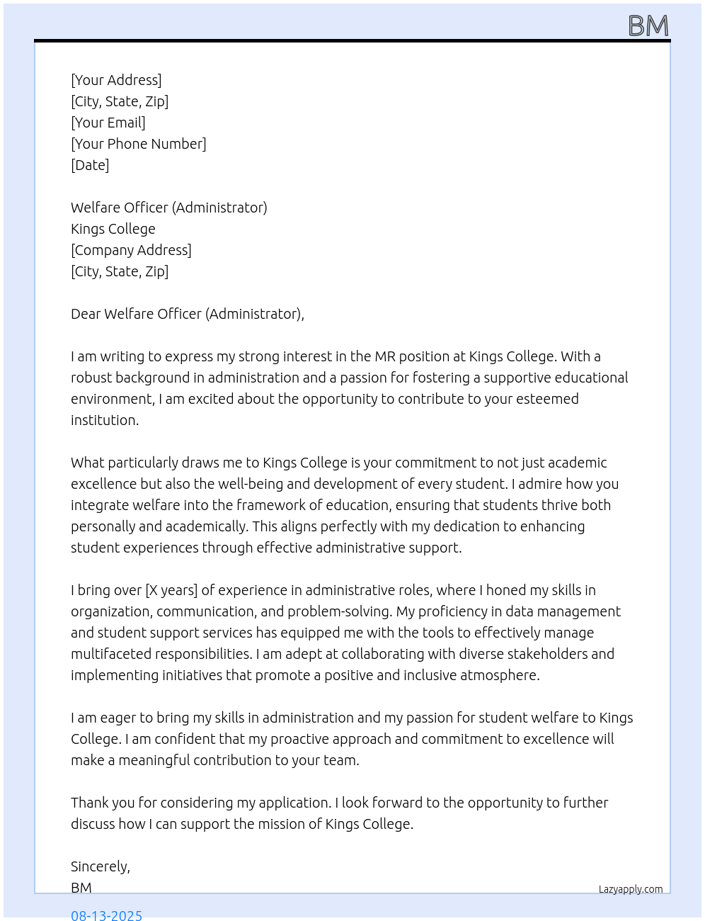 Cover letter for mr - LazyApply