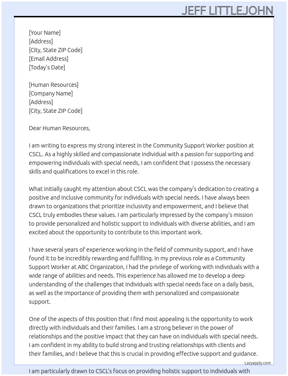 Cover letter for community support worker - LazyApply