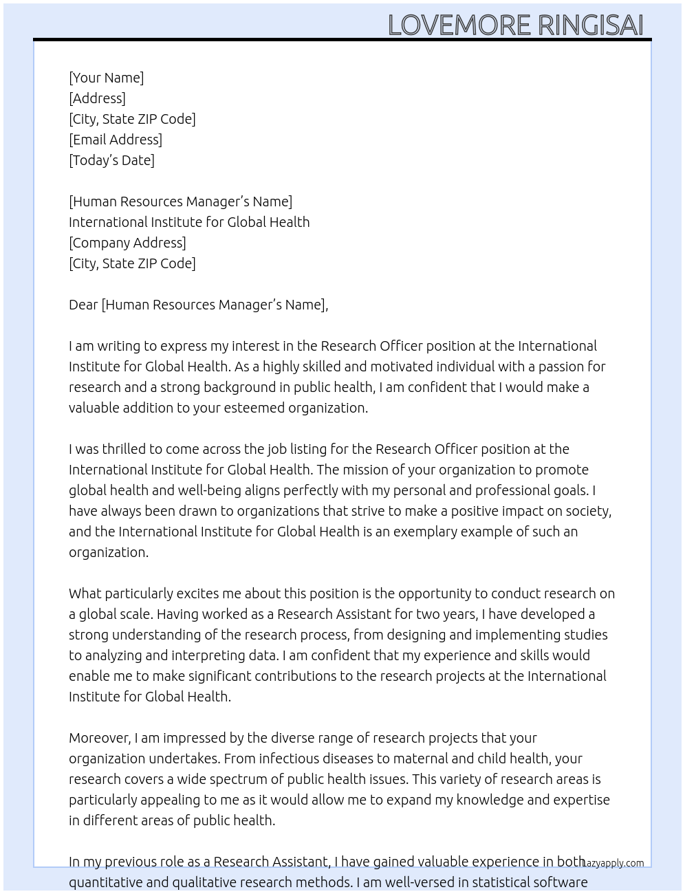 Cover letter for research officer - LazyApply