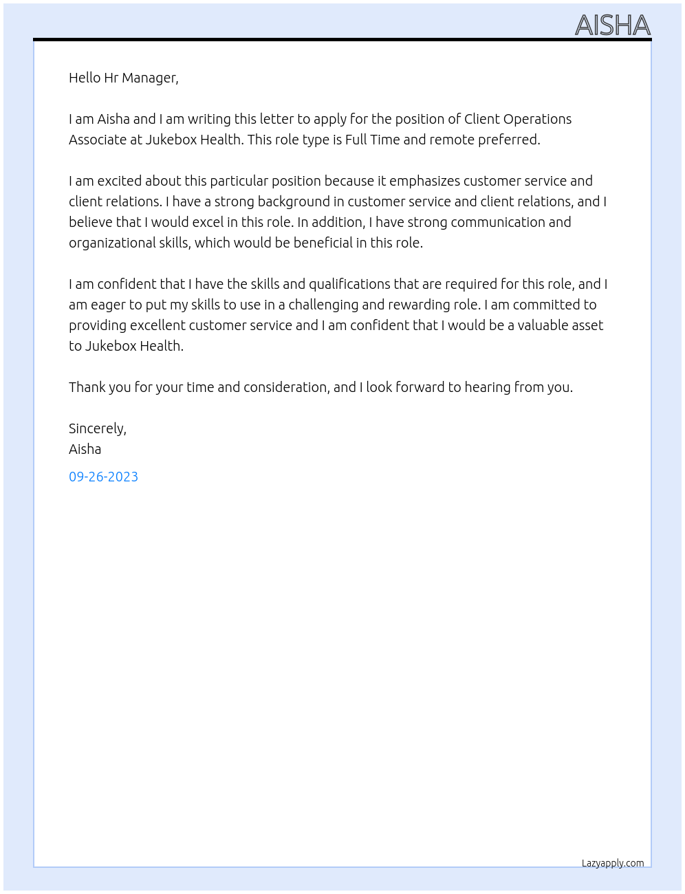 Cover letter for client operations associate - LazyApply