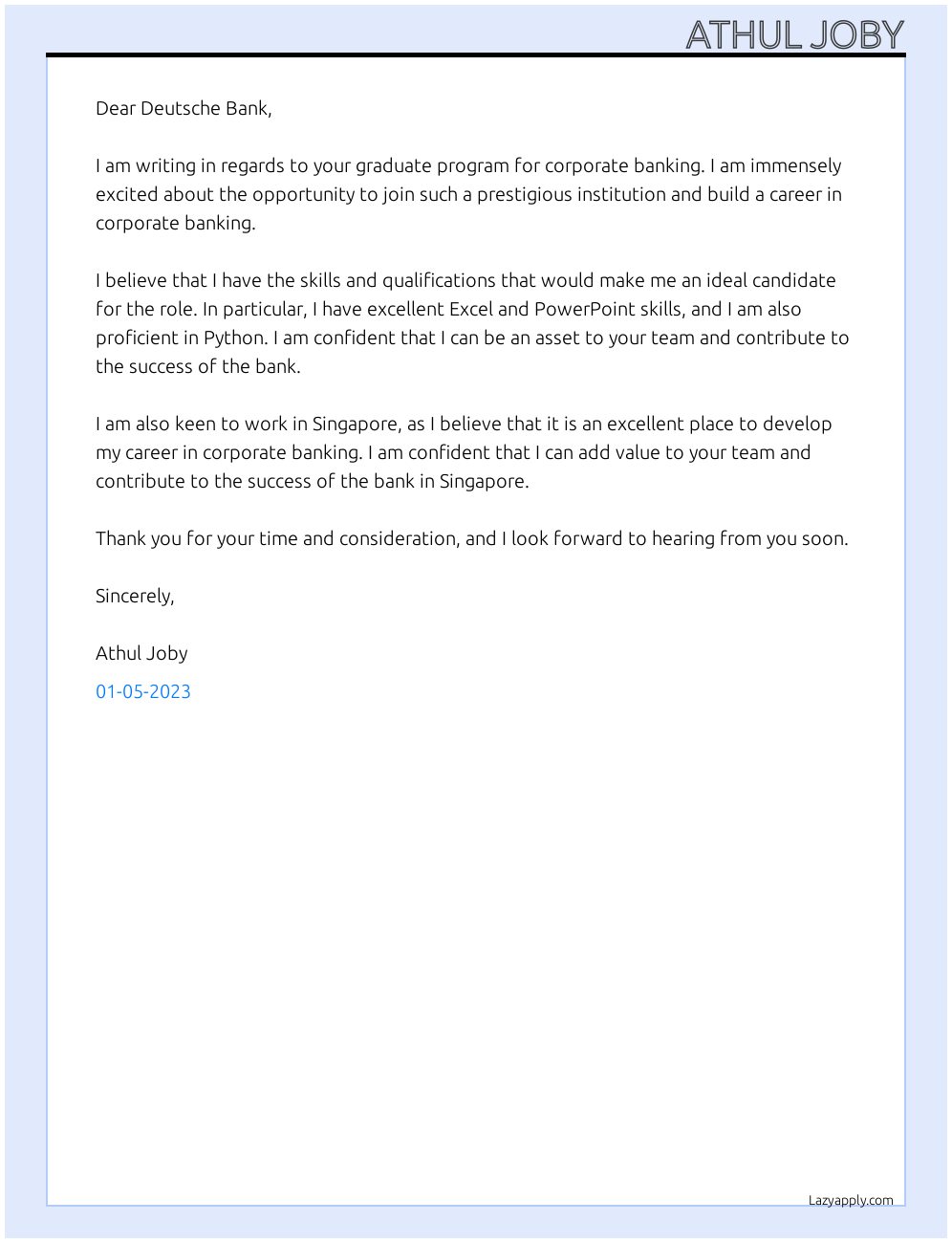 Cover Letter For Graduate Program corporate Bank LazyApply