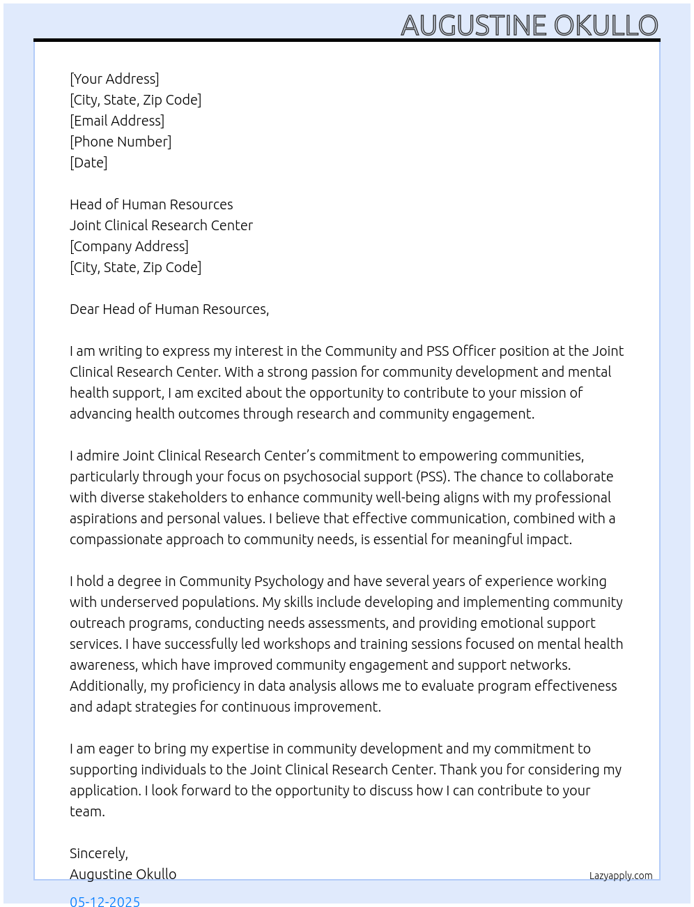 Cover letter for community and pss officer - LazyApply