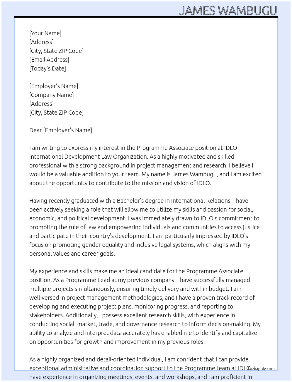 Cover letter for programme associate, kenya - LazyApply