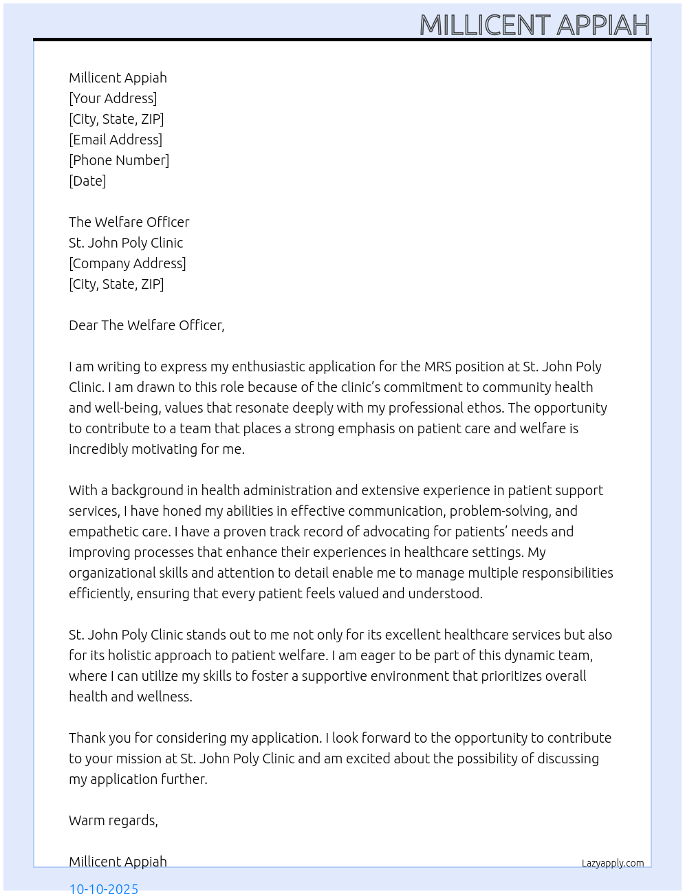 Cover letter for mrs - LazyApply