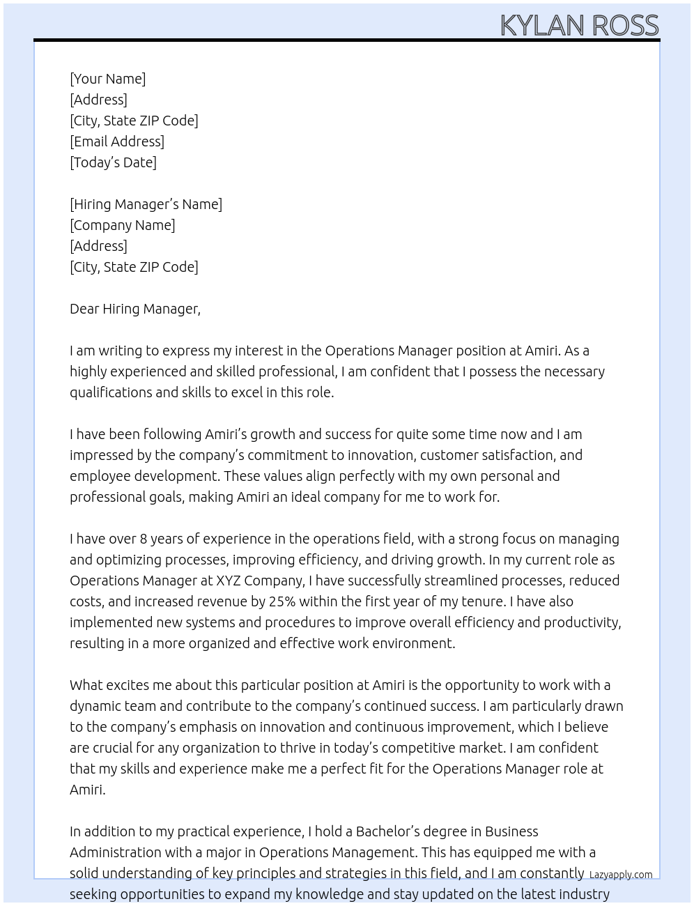 Cover letter for operations manager - LazyApply
