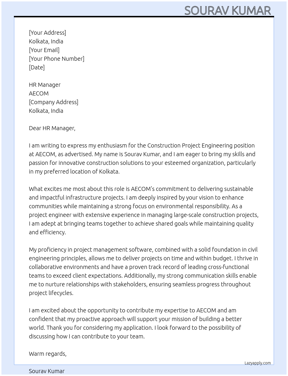 Cover letter for construction project engineering - LazyApply