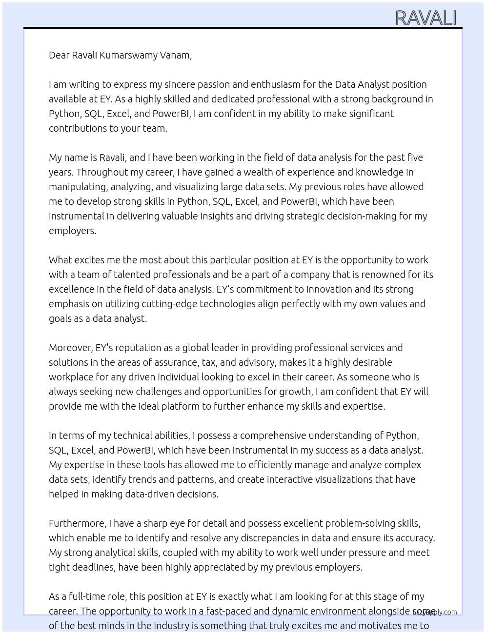 Cover letter for data analyst - LazyApply