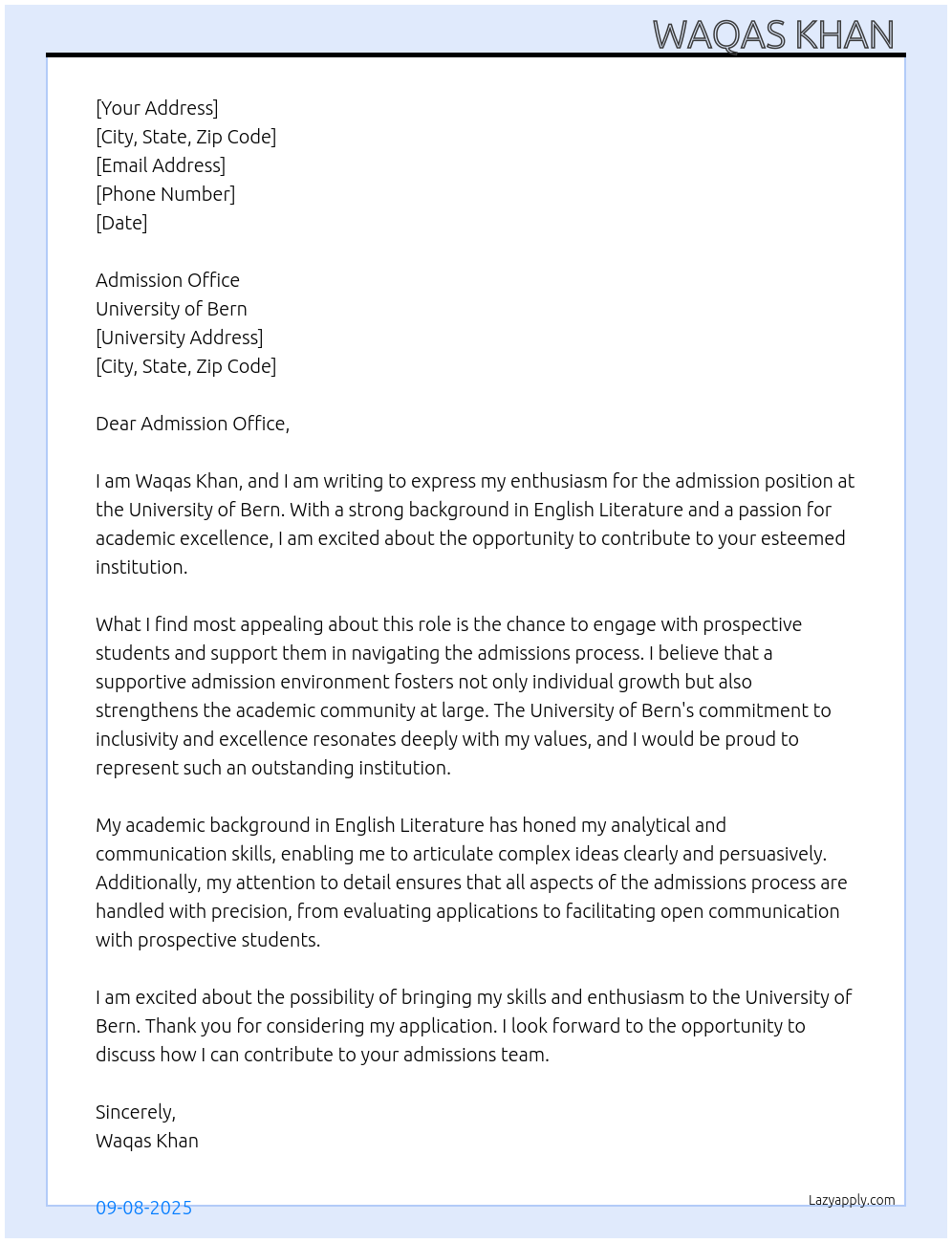 Cover letter for admission - LazyApply