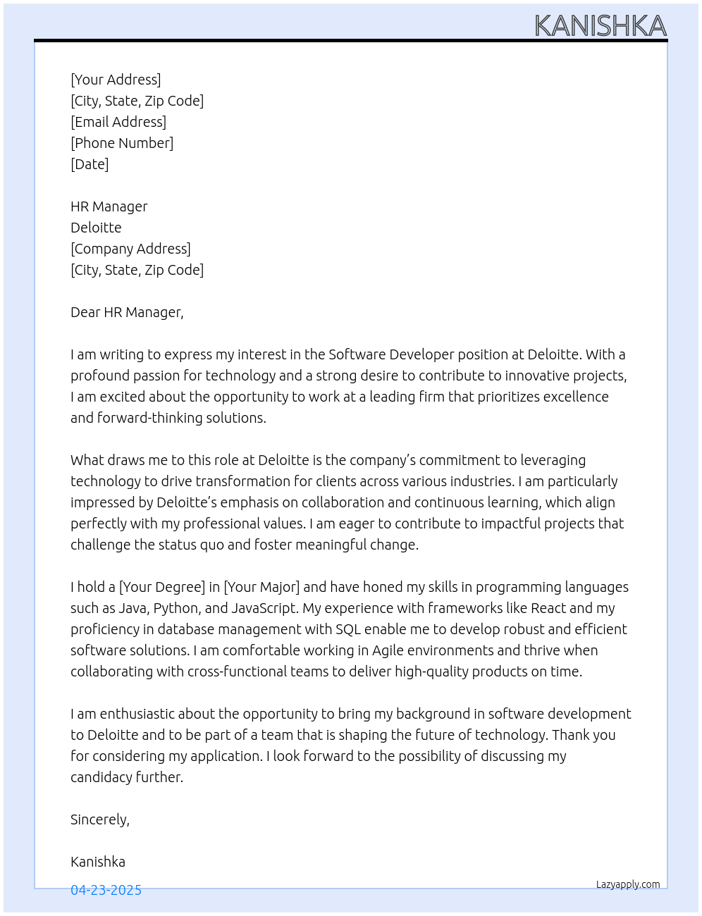 Cover letter for deloitte - LazyApply