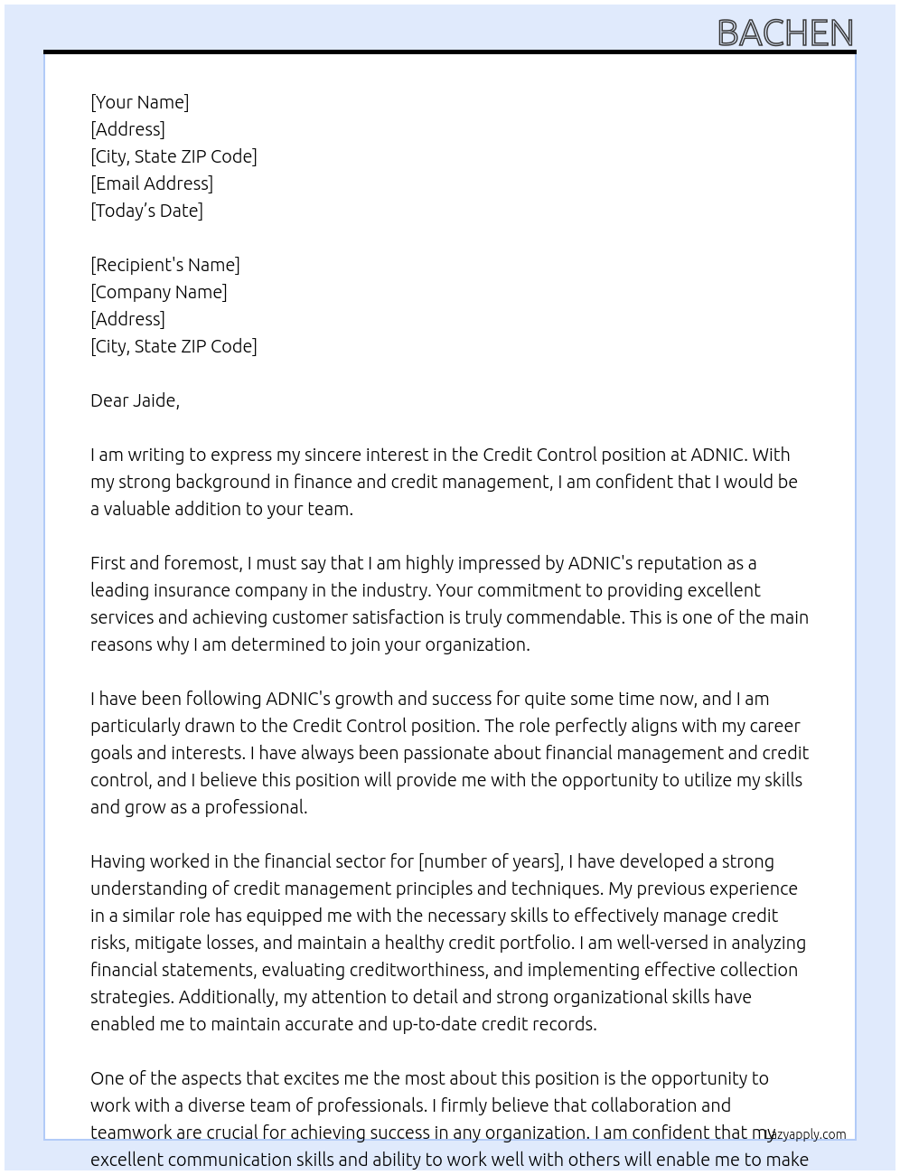 Cover letter for credit control - LazyApply