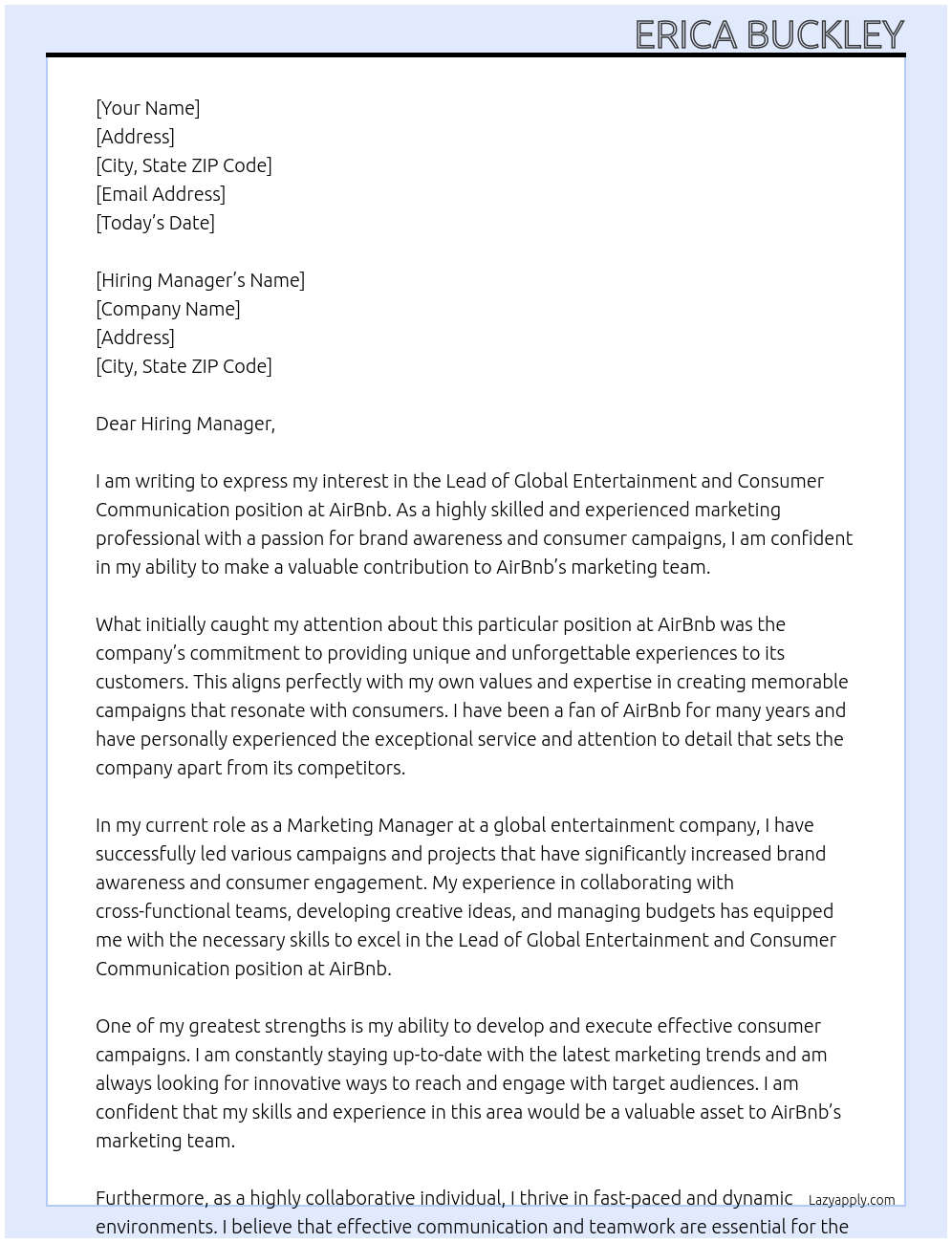 Cover letter for airbnb - LazyApply