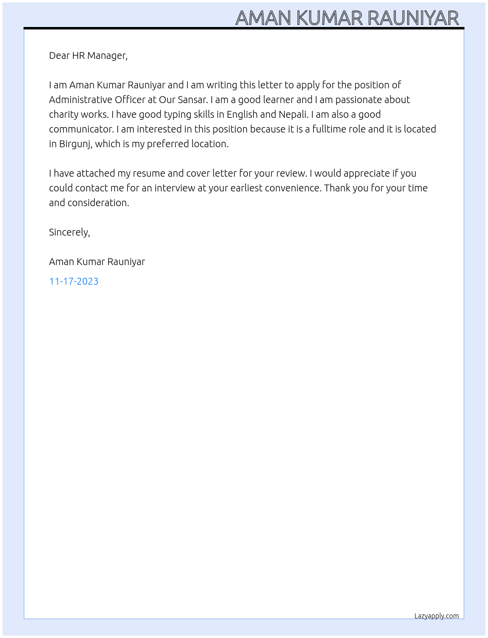 Cover letter for administrative officer - LazyApply