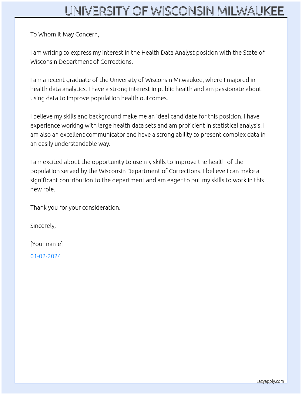 Cover letter for health data analyst - LazyApply