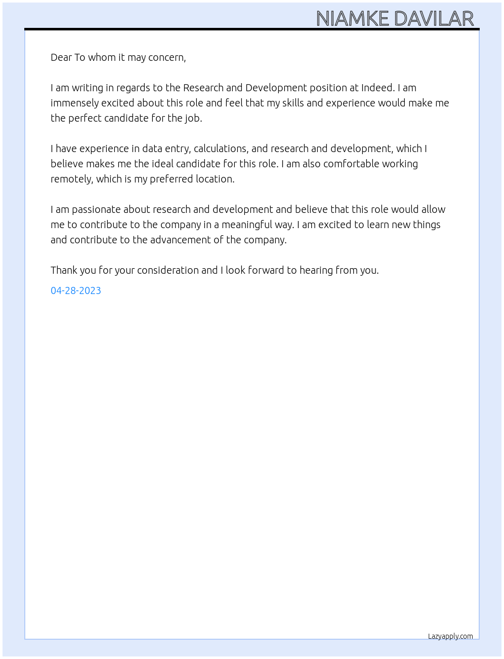 Cover letter for indeed - LazyApply