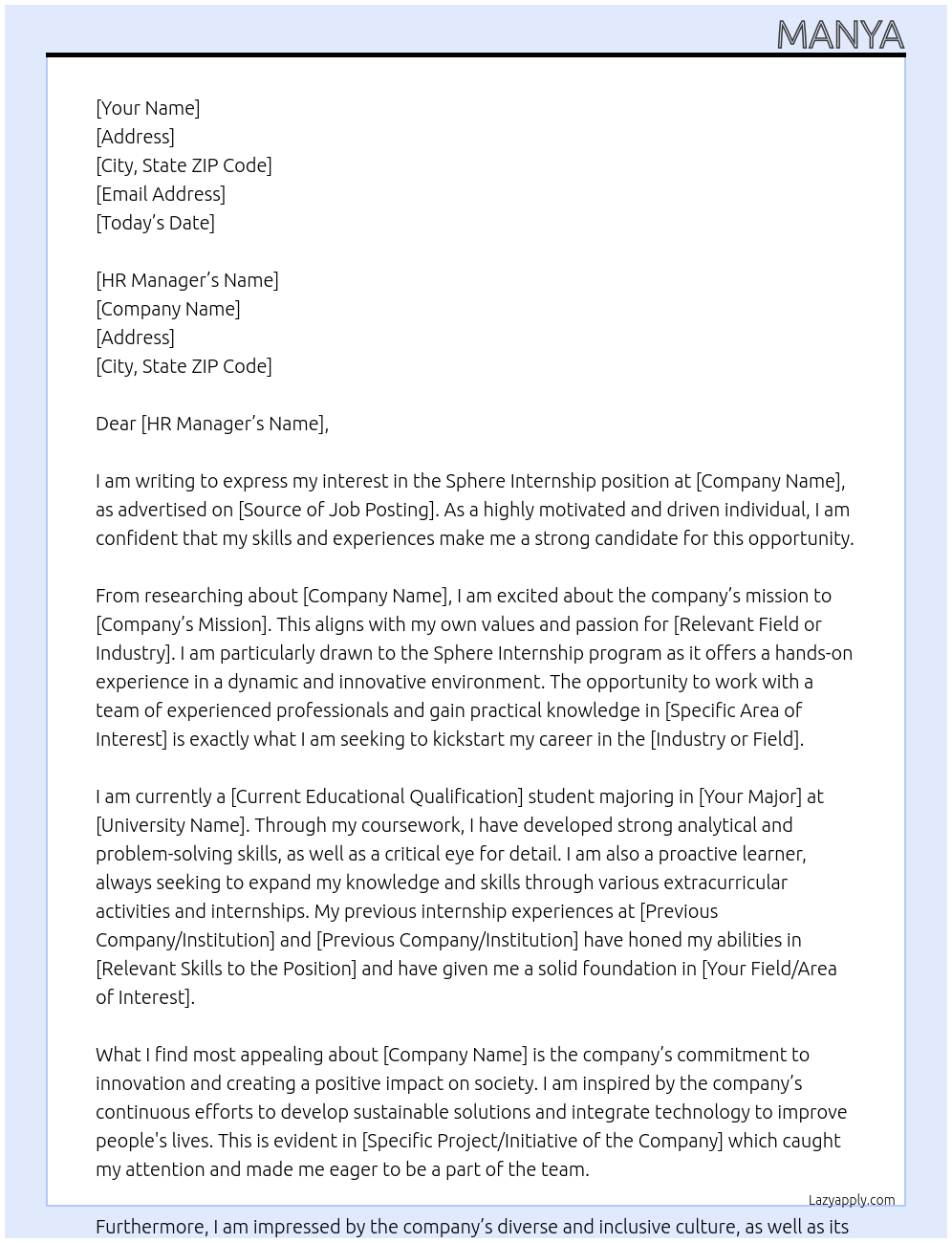 Cover letter for sphere internship - LazyApply
