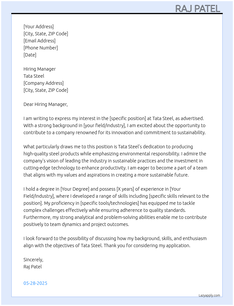 Cover letter for company work - LazyApply