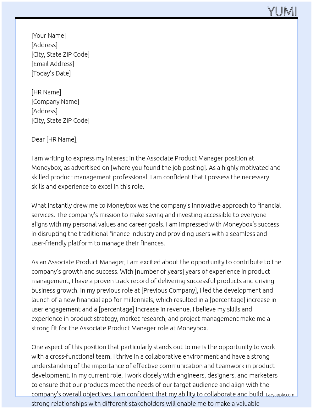 Cover letter for associate product manager - LazyApply