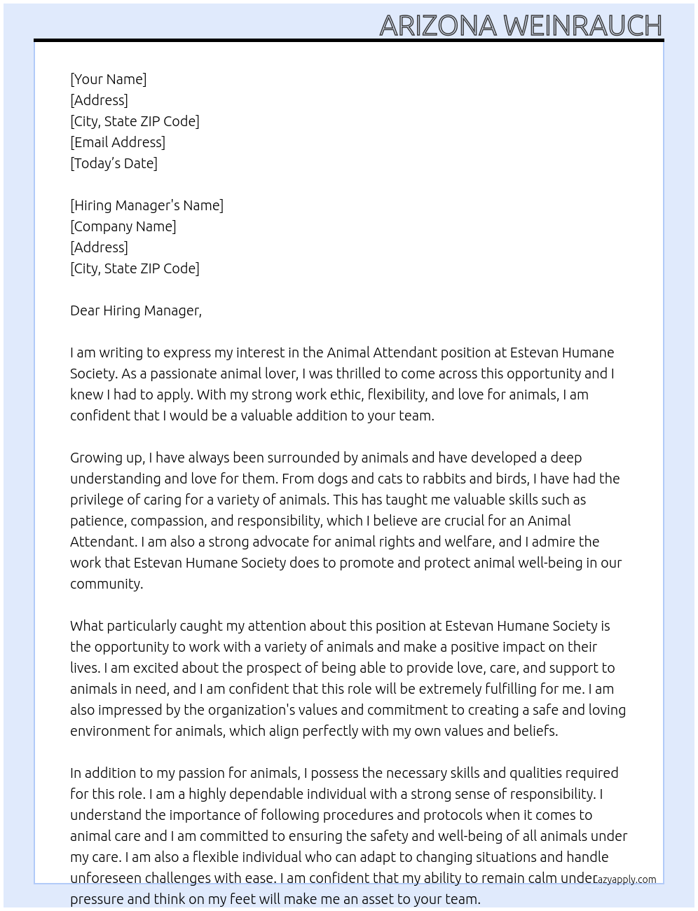 Cover letter for animal attendant - LazyApply