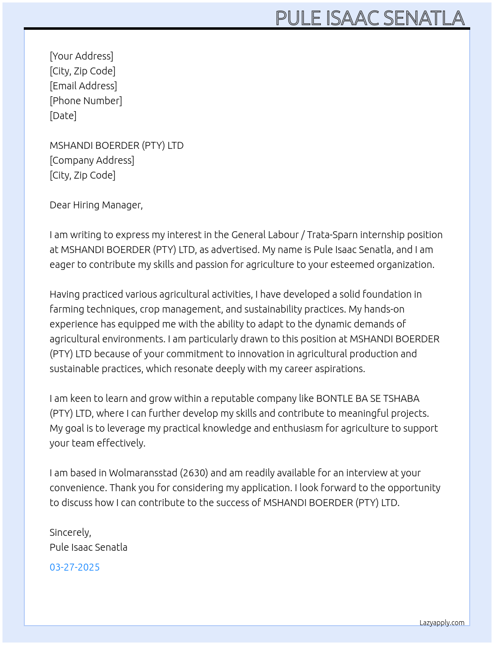 Cover letter for general labour /trata-sparn - LazyApply