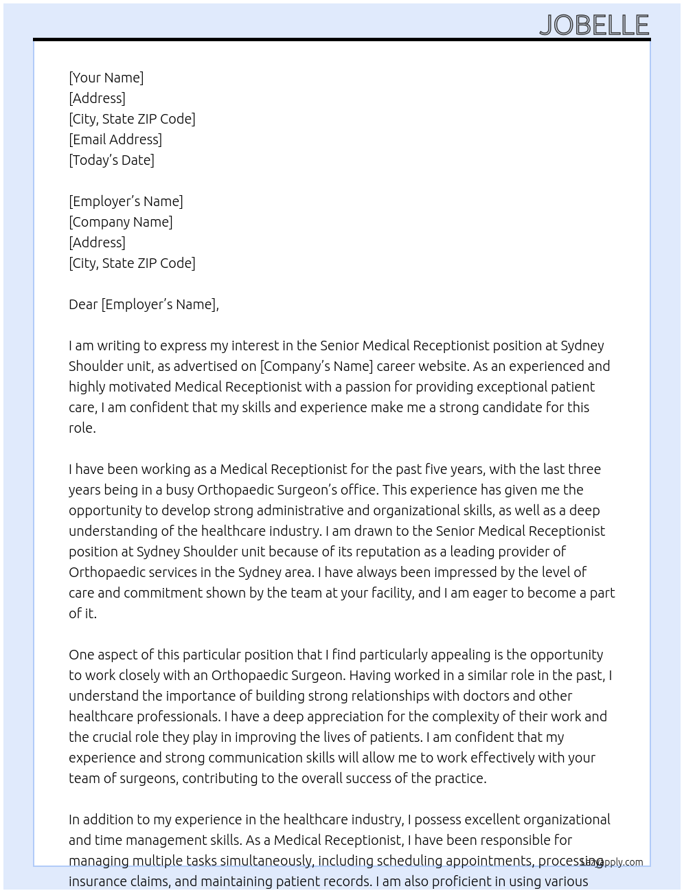 Cover letter for senior medical receptionist – orthopaedic surgeon ...