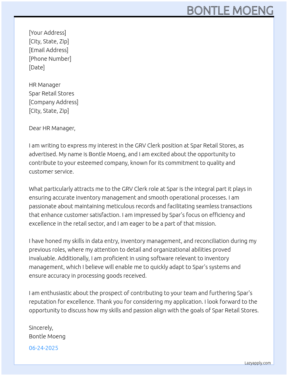 Cover letter for grv clerk - LazyApply