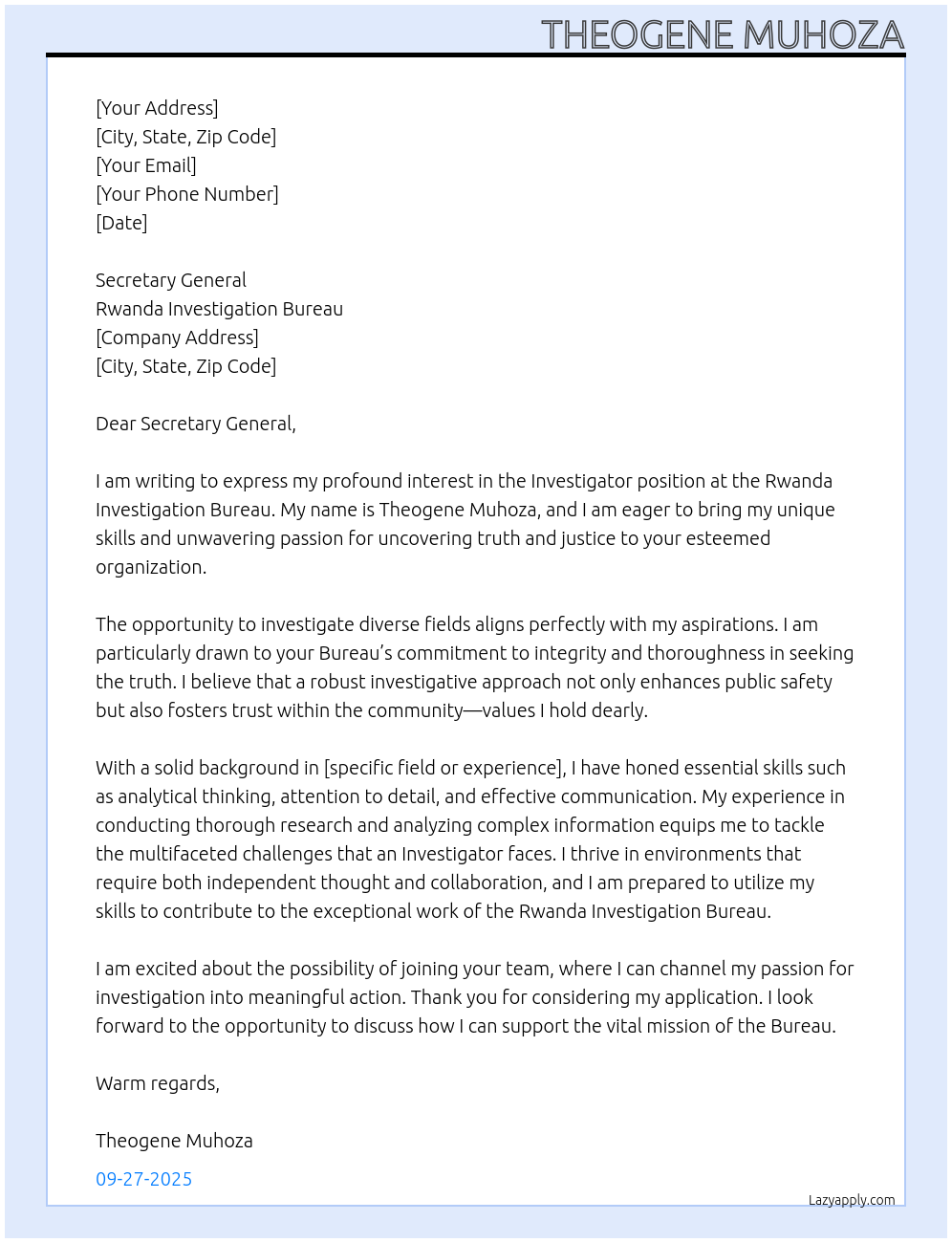 Cover letter for investigator in different fields - LazyApply