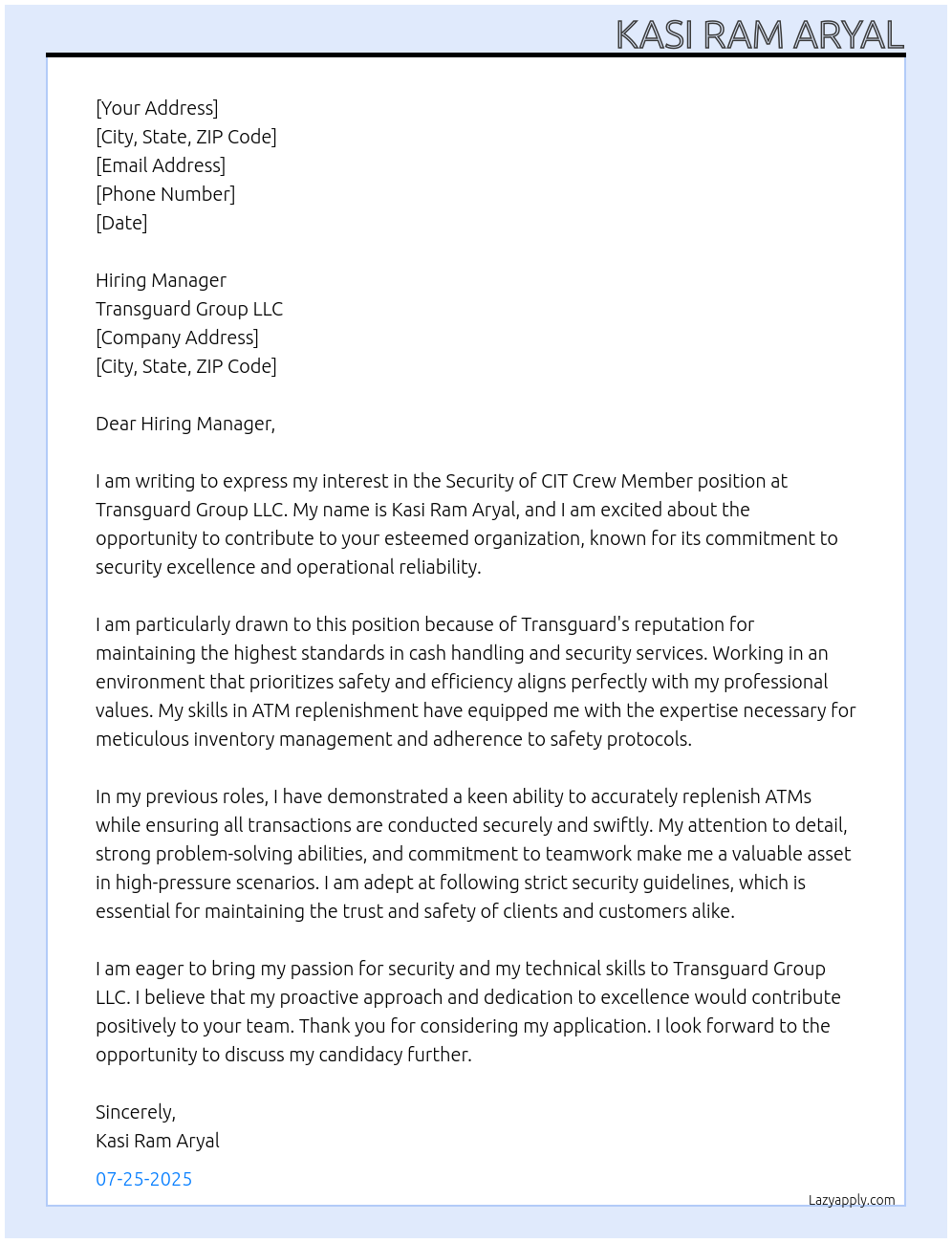 Cover letter for security of cit crew member - LazyApply