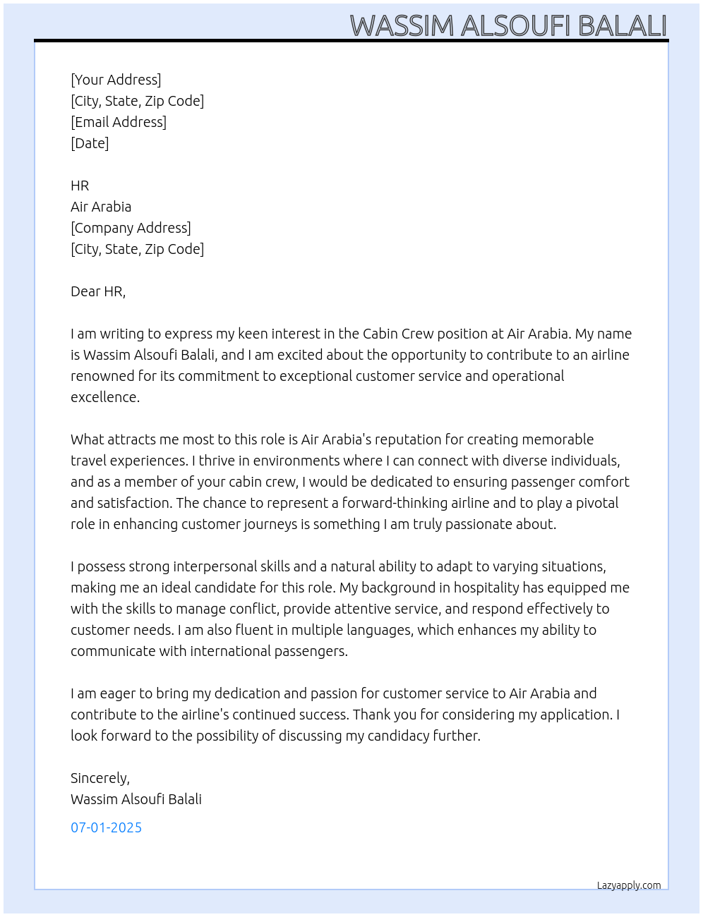 Cover letter for cabin crew - LazyApply