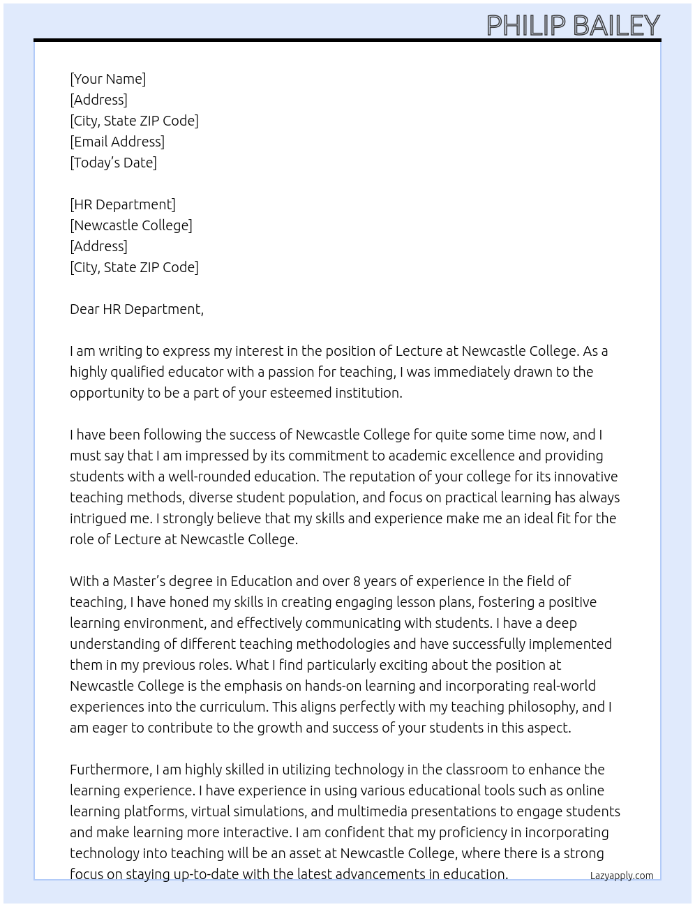 Cover letter for lecture - LazyApply
