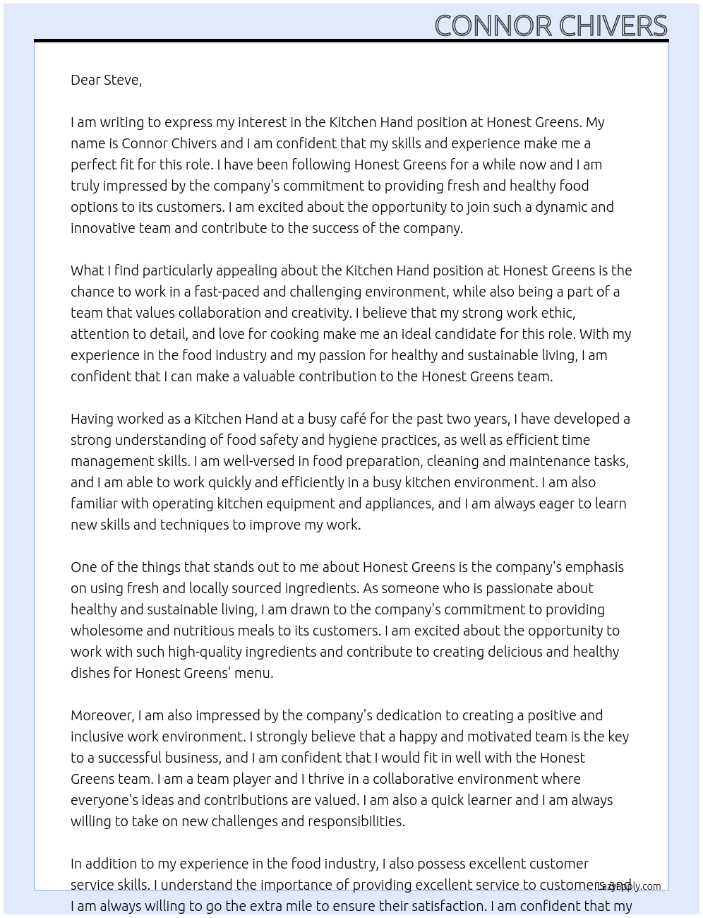 Cover letter for kitchen hand - LazyApply
